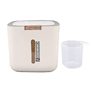 Haofy Rice Container, 22.0lb Capacity Cereal Container One Button Open Thickened Sealed with Measuring Cup Lid for Kitchen for Flour for Mung Bean for Rice for Barley (Light Gray)