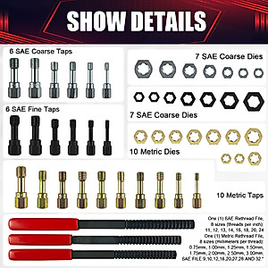 wesleydrill 49PCS Thread Chaser Set, Metric and SAE Thread Restorer Tool with Thread Pitch Gauge, Including 22 Taps, 24 Dies, 3 Thread Files, UNF & UNC Size