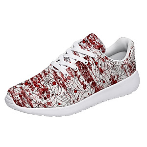 Halloween Bloody Shoes Men Running Shoes Casual Sport Sneakers Blood Splatter Spiderweb Print Tennis Shoes for Women,US Size 11