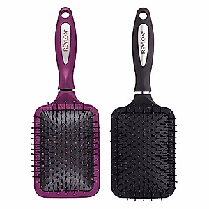 Revlon Straight & Smooth Soft Touch Paddle Hair Brush Set, Black + Berry