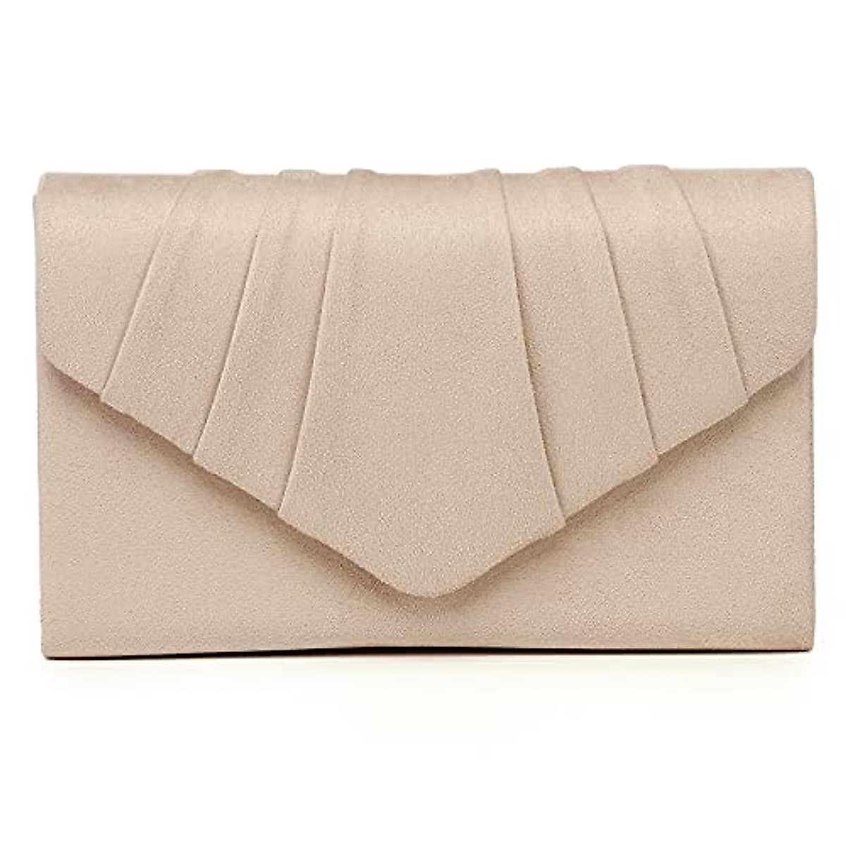 Labair Women's Evening Handbags Pleated Suede Evening Bag Velvet Clutch Bag Wedding Bridal Dress Purse. (Nude)