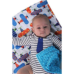 Snuggle Stuffs Unisex Baby Reversible Minky Dot Stroller Blanket (Choose Color) (Airplane/Turquoise)