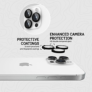 Pelican Camera Lens Protector w/ Aluminum Rings for iPhone 15 Pro Max/iPhone 15 Pro - 9H Tempered Glass - Durable Anti-Scratch, Anti-Shatter, HD View w/Night Shoot, Case Friendly, Easy Install - Black