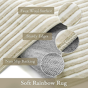 Lahome Rainbow Area Rug for Bedroom, Modern Nursery Playroom Rug Large Area Rugs 5x7 for Bedroom Aesthetic, Living Room Boho Machine Washable Beige Area Rug Non Slip Floor Carpet for Office Dorm