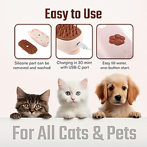 Cat Steam Brush - 2024 New Rechargeable 3-in-1 Hair Comb Self-Cleaning Pet Grooming Tool for Long and Short Hair Cats and Dogs, with Steamy Massage Shedding Relief