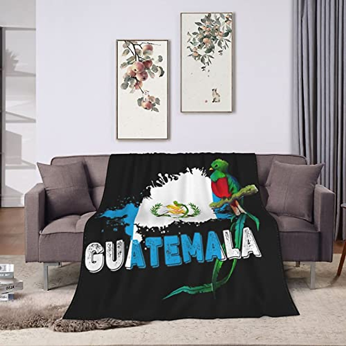 Flannel Fleece Blanket for Bed Sofa Room Bedroom Floor,Soft Fuzzy Plush Blanket,Super Soft,Warm,Super Cozy and Comfy for All Seasons (Guatemalan Flag and Guatemala Quetzal Bird,50"X40")