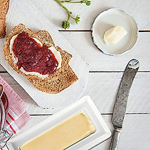 Butter Dish With Lid, WERTIOO Porcelain Butter Keeper With Handle Cover French Butter Dish Ceramic Butter Holder Container for Countertop, White