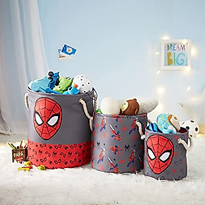 Marvel Spiderman 3 Piece Multi Size Fabric Nestable Toy Storage Basket Set, with Rope Carry Handles