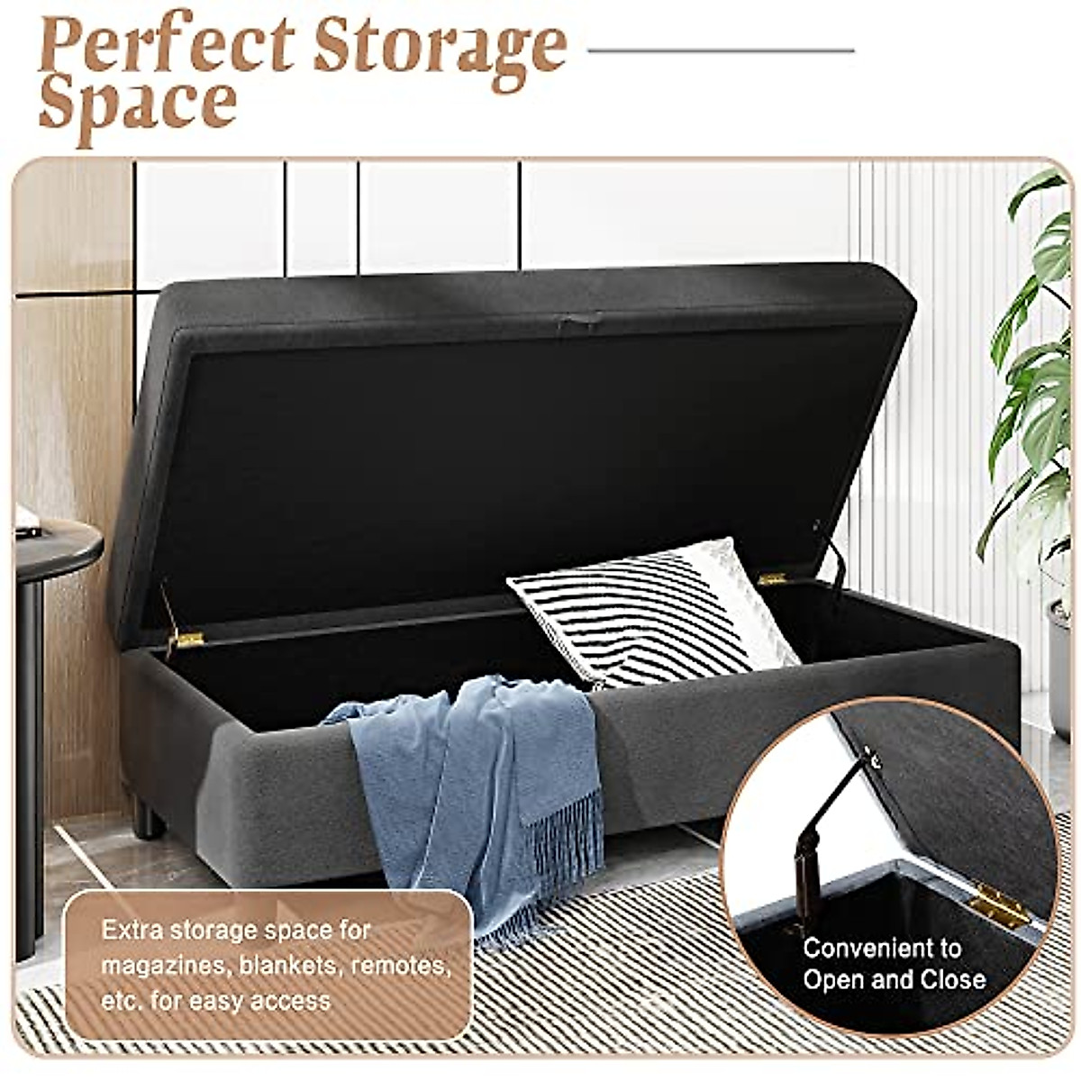 JAMFLY 79'' Sectional Sofa Couch with Storage Ottoman, Living Room Furniture Set Small Deep Convertible Sofa, L-Shaped Couch Wide Reversible Chaise with Linen Fabric (Charcoal Grey)