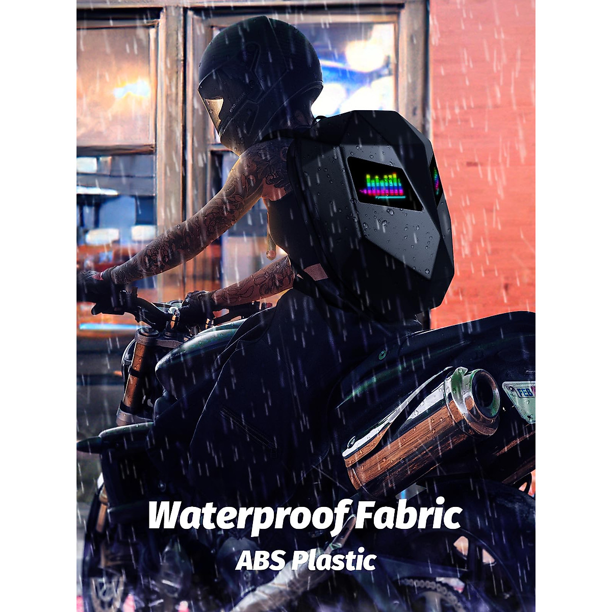 Gelrova Knight LED Motorcycle Backpack, Hard Case Riding Backpack DIY Motorbike Luggage Laptop Bag Waterproof, Large Size 19inch