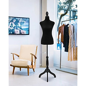 Mannequin Body, Mannequin Torso Mannequin Stand Dress Form 49.6-63.4 Height Adjustable Maniquins Body Female, Portable Displays Women for Sewing Wooden Tripod Base, Foam Body (Black)