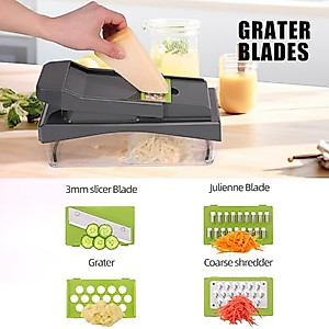 RüK Vegetable Chopper, Cheese Slicer, Food Chopper, Veggie Chopper, Onion Chopper, Salad Chopper, Mandoline Slicer & Cheese Grater, Vegetable Chopper with Container, (10 in 1 - Gray)