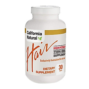 High Potency Hair Vitamin & Mineral Supplement with Biotin - California Natural - Promotes Healthy, Longer and Stronger Hair. - 30 Tablets (Pills)
