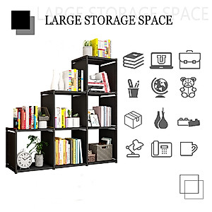 YIZAIJIA Bookcases Cube Storage 6-Cube Closet Organizer Storage Shelves Cubes Organizer DIY Plastic Closet Cabinet Modular Book Shelf Organizing Storage Shelving for Bedroom Living Room (Small, Black)