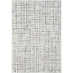 Abani Grey Area Rug for Living Room, Bedroom - Crosshatch Pattern- 5' x 8' -Durable & Easy to Clean