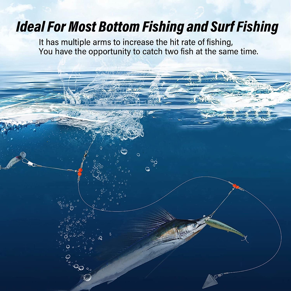 YOTO Fishing Leaders,Stainless Steel Tackle Rig with Tackle Lure Swivels Snaps, Saltwater rig Wire Leader Fishing Leader Wire Bottom rigs for Saltwater