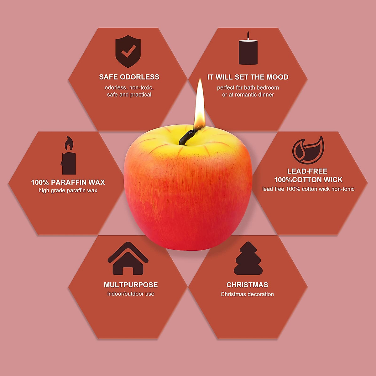 AOMIG Apple Candle, 2 Pack Creative Apple Shaped Christmas Candle Gifts for Women, 3D Apple Shape Party Candle for Christmas Birthday Party Mother Gifts(S)