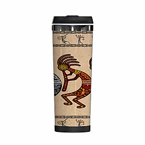WONDERTIFY Kokopelli Coffee Cup Stylized Mythical Characters Playing Flutes Coffee Mug Stainless Steel Bottle Double Walled Thermo Travel Water Metal Canteen