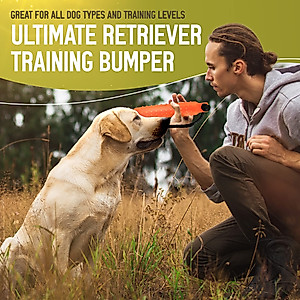 HuntEmUp Standard Size Plastic Dog Training Bumper with Throw Rope Dog Retrieving Dummy Duck Dog Hunting Training Tool Highly Visible Dog Float Toy – Orange