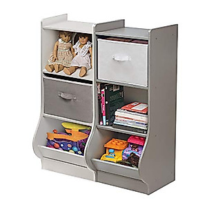 Badger Basket Kid's Upright Toy and Book Storage Nook with Reversible Fabric Basket - Woodgrain Gray