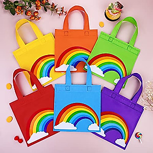 Aneco 24 Pieces Rainbow Non-Woven Bags Tote Gift Bags Rainbow Party Bags Birthday Bags with Handles for Party Favors, 8 by 8 Inches, 6 Colors