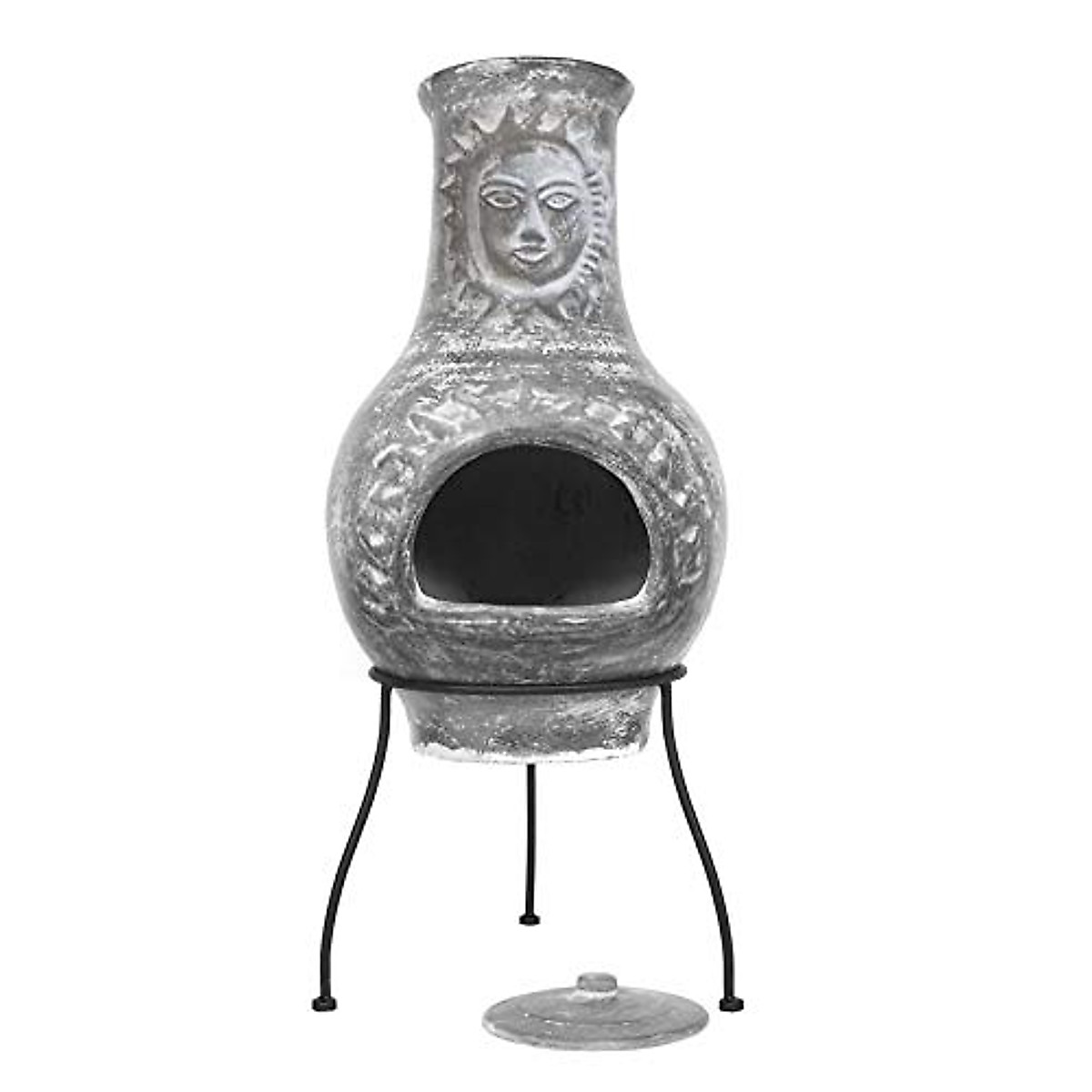 Outdoor Clay Chiminea Fire Pit Overall Size 34.2 inch Tall - Patio Handcrafted Chimenea, Backyard Fireplace with Cover Lid, Rustic Ceramic Chimney