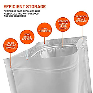 25pc- 1 Gallon Ziploc Mylar Bags with Red Labels - 12 Mil, 10"x 14", Reusable, & Airtight for Long Term Food Storage. Best bags for pantry organization and storage. Many uses around the home.