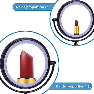 CZQ Makeup Mirror Wall Mounted 10X Magnification, Two Side Vanity Mirror Wall Mount Lighted Extendable Bathroom Mirror, 8 Inch, Chrome Finish, Touch Button Adjustable Light