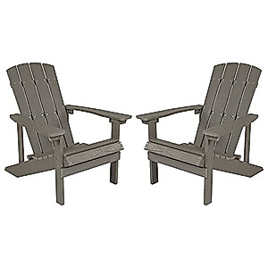 Flash Furniture Charlestown Poly Resin Adirondack Chair - Gray - All Weather - Indoor/Outdoor - Set of 2
