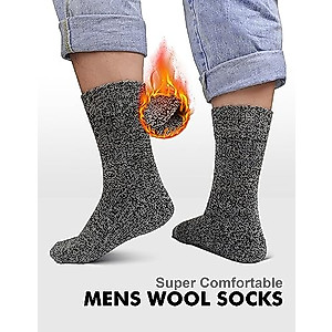 UUMIAER 5 Pairs Wool Socks Mens, Thermal Hiking Socks Thick Warm Winter Socks Soft Crew Socks (US Size 7-13)