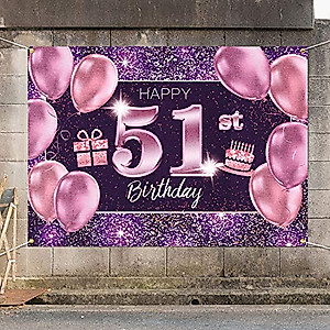 PAKBOOM Happy 51st Birthday Banner Backdrop - 51 Birthday Party Decorations Supplies for Women - Pink Purple Gold 4 x 6ft