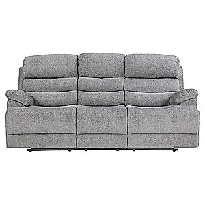 Pemberly Row Transitional Fabric Power Headrest Double Reclining Sofa in Gray