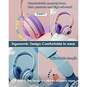 Xmenha Kids Headphones with Microphone for School - Wireless Boy Girls Noise Cancelling Ear Protection Bluetooth Headphones Foldable Children Volume Limiting for iPad Kindle Airplane Travel Tablet
