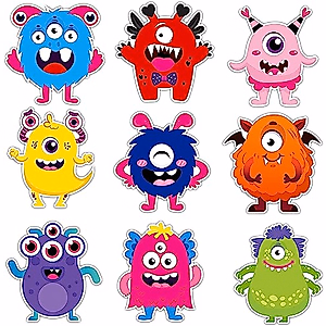 BeYumi 45Pcs Monster Cutouts Bulletin Board Decorations Set Colorful Cartoon Wall Decals Stickers DIY Cardstock Paper Cutout for Classroom School Nursery Bedroom Monster Birthday Party