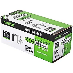 meite 22 Gauge 3/8-inch Crown 304 Stainless Steel Staples with 3/8-inch Length for Upholstery 10,020 pcs/Box (1 Box)