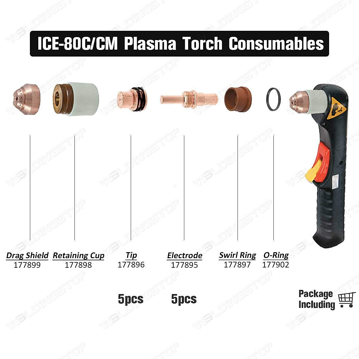 Plasma Torch Consumables Electrodes Tips 177895 177896 for Miller ICE80CM PK10