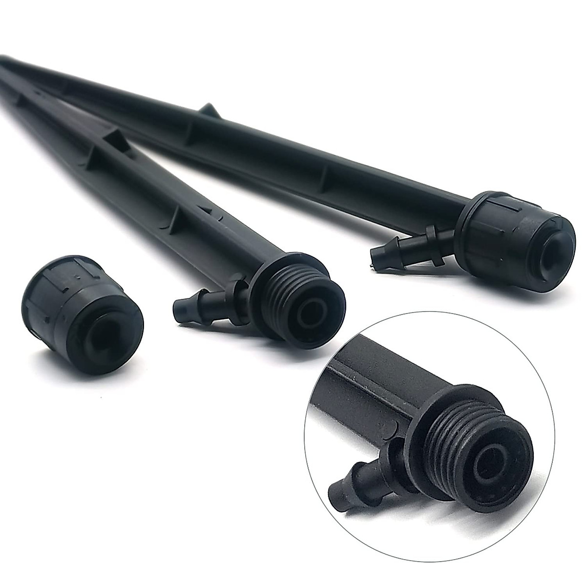 PheiLa 50 Pcs Drip Emitters with Stake Water Flow Adjustable for 1/4 Inch Irrigation Tube Hose, 360 Degree Sprayer Irrigation Drippers Watering Stake for Garden Patio Lawn Flower Bed - Black