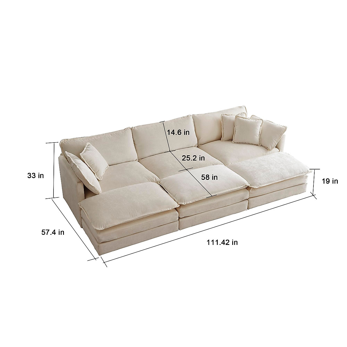 Chenille Upholstery Modular Sectional Sofa Set,U Shaped Convertible Couch with Reversible Chaise and Movable Ottomans,Free Combination Symmetrical Sofa&Couch Bed for Living Room (3 Singel+3 Ottomans)
