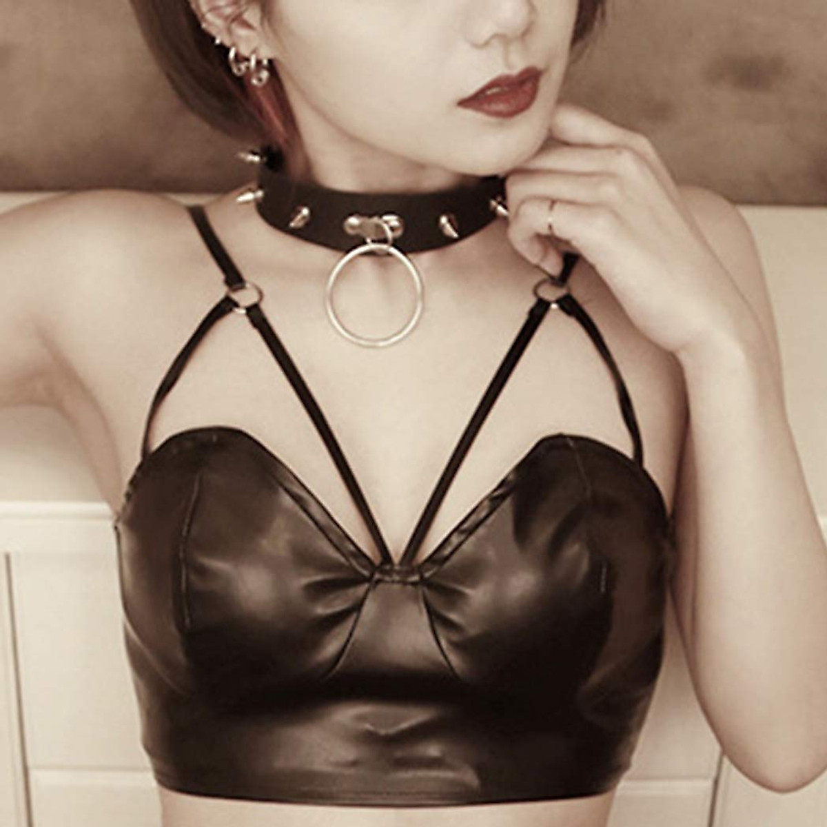 ACEDRE Fashion Women Men Cool Punk Goth Metal Spike Studded Link Leather Collar Choker Necklace