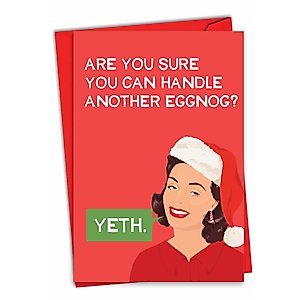 NobleWorks - Merry Christmas Greeting Card with Envelope (4.63 x 6.75 Inch) - Another Eggnog C9534XSG