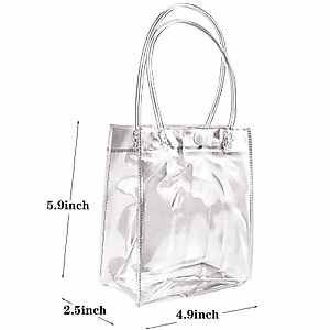 50 Pcs Plastic Gift Bags with Handle Reusable PVC Gift Wrap Tote Bags for Bachelorette Bridesmaid Wedding Birthday Baby Shower Party Favor(5.9X4.9X2.5inches)