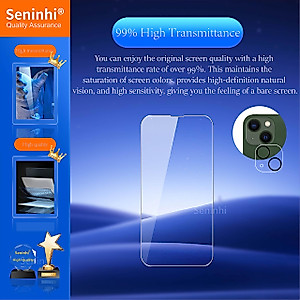 Seninhi [3+3Pack] for iphone 13 (6.1inch) Screen Protector 3Pack + Camera Lens Protector 3Pack, Tempered Glass Screen Protector [With Easy Installation Frame] [9H Hardness] [Anti-Scratch] [Bubble