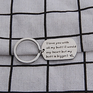 Zuo Bao Funny Keychain I Love You with All My Butt Dog Tag Gift for Boyfriend Girlfriend Valentine's Day (Keychain)