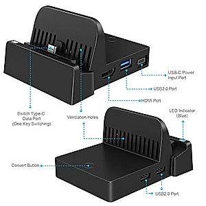 TV Dock Docking Station for Nintendo Switch/Nintendo Switch OLED Model, 4K/1080P HDMI Travel TV Adapter Portable Charging Stand, with Extra USB 3.0 Port High Speed(2023 Upgrade)