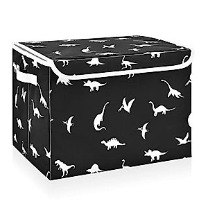 CaTaKu Dinosaurs Silhouettes Black Storage Bins with Lids Fabric Large Storage Container Cube Basket with Handle Decorative Storage Boxes for Organizing Clothes Shelves