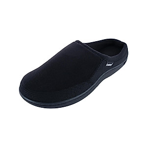 Isotoner Men's Microterry and Waffle Travis Slip-On Hoodback Slipper, Black, 11-12