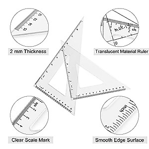 Coopay 12 Inch Math Geometry Tool Plastic Ruler Set Includes Straight Ruler, Triangle Ruler, Protractor, Compass, Pencil Lead, Pencil Sharpener for Student School Home Office Supplies