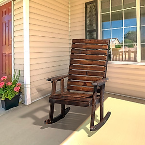 VINGLI Outdoor Wooden Rocking Chair with High Backrest, Solid Fir Wood Outdoor Rocking Chair, Heavy Duty 600 LBS Patio Rockers for Indoor and Outdoor, Garden, Yard, Patio, Rustic