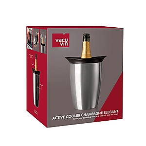Vacu Vin Active Cooler Champagne Elegant - Reusable Champagne Bottle Cooler - Stainless Steel - Prosecco Cooler Sleeve For Standard Size Bottles - Insulated Prosecco Bottle Chiller