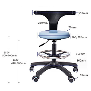 SFKLYU Rolling Stool Dental Chair Assistant Stool 360° Rotation Armrest PU Leather Dental Stool for Office Dentist Shop Lab and Home Use,44~58cm